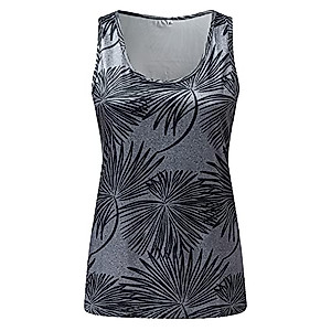 Aniywn Womens Workout Tank Tops Casual Floral Print Tank Tops Loose Fit Racerback Yoga Camis Basic Summer Casual Tee Shirt Black