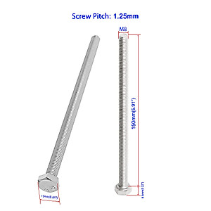 Ohamtes 4 Pcs, SUS304 M8 x 150mm Hex Head Bolts Screws, Strength Grade A2-70 (Grade 5.8), Fully Threaded Plain Finish