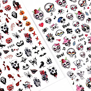 10 Sheets Halloween Nail Art Stickers Decals Self-Adhesive Pegatinas Uñas Cute Horror Scream Skull Darkness Red Harley Quinn Joker Nail Supplies Nail Art Design Decoration Accessories