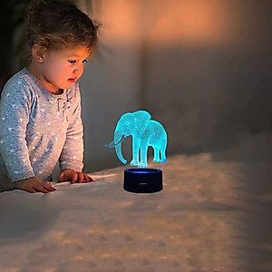 KIVVEE Elephant 3D Lamp Illusion 2D Night Light Xmas Chirstmas Festival Birthday Valentines Day Lovers Gift Nursery Bedroom Desk Table Decor for Baby Boys Kids Children