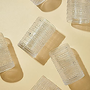 ZOOFOX Set of 6 Vintage Drinking Glasses, 12 oz Clear Hobnail Glasses Tumbler, Embossed Design Glassware for Beverages, Water, Juice, Beer, Cocktail, Whiskey and Milk