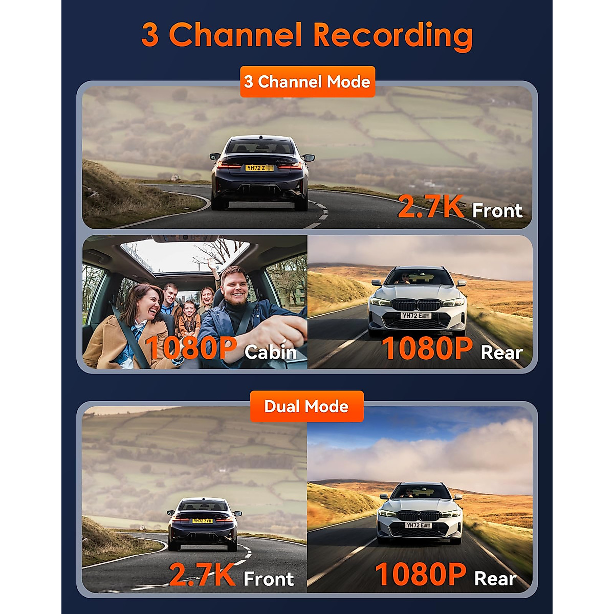 [ Bundle-3 Items: Vantrue E3 Dash Cam + 512GB SD Card + Hardwire Kit ] 3 Channel Dash Cam Front and Rear Inside, 3 Way Triple WiFi GPS Dash Camera 2.7K 1944P+1080P+1080P with STARVIS IR Night Vision