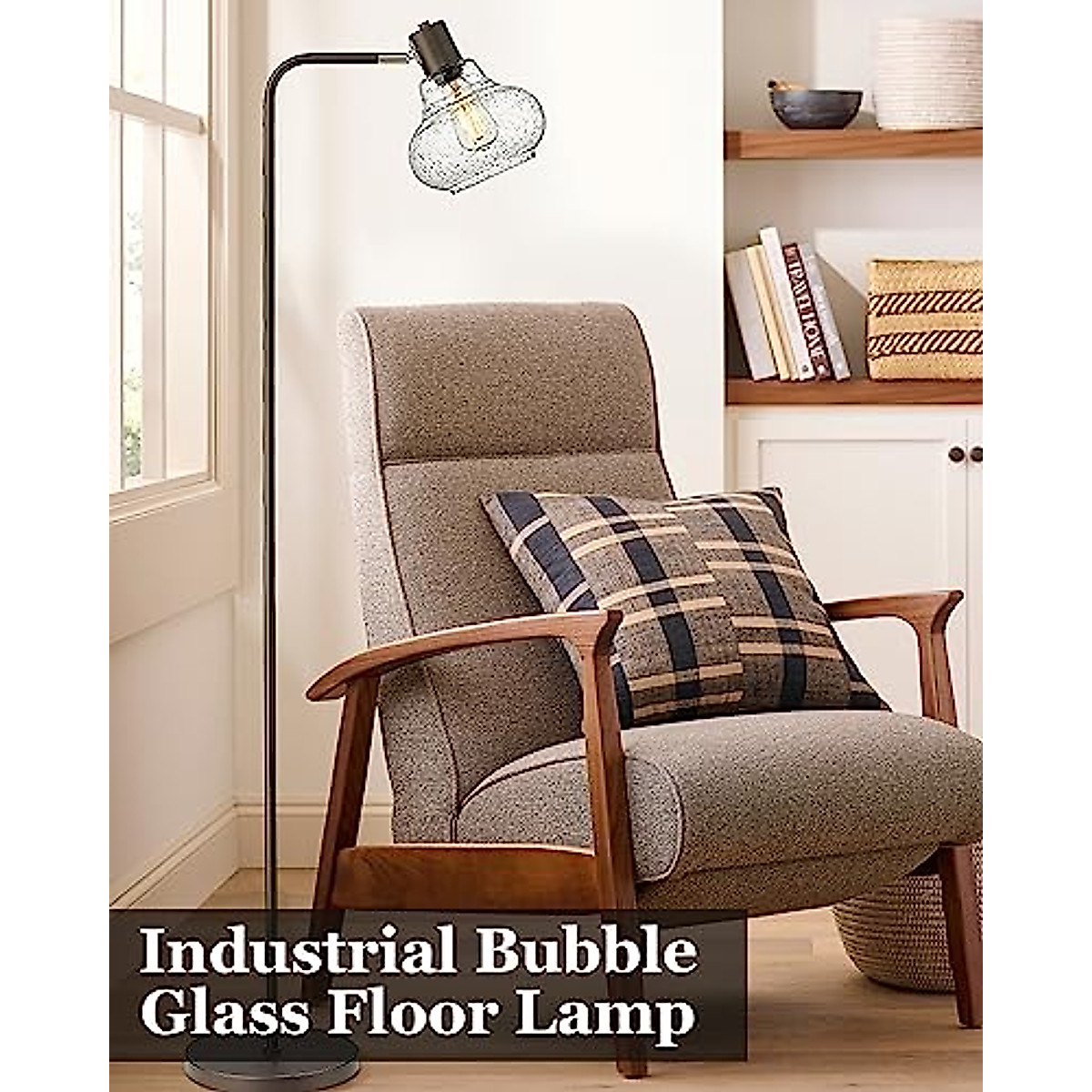 ELYONA Farmhouse Standing Light, Bubble Glass Tall Pole Lamp, Adjustable Industrial Floor Lamp for Bedroom Living Room Office, Edison 6W Bulb Included, Oil Rubbed Bronze Finish