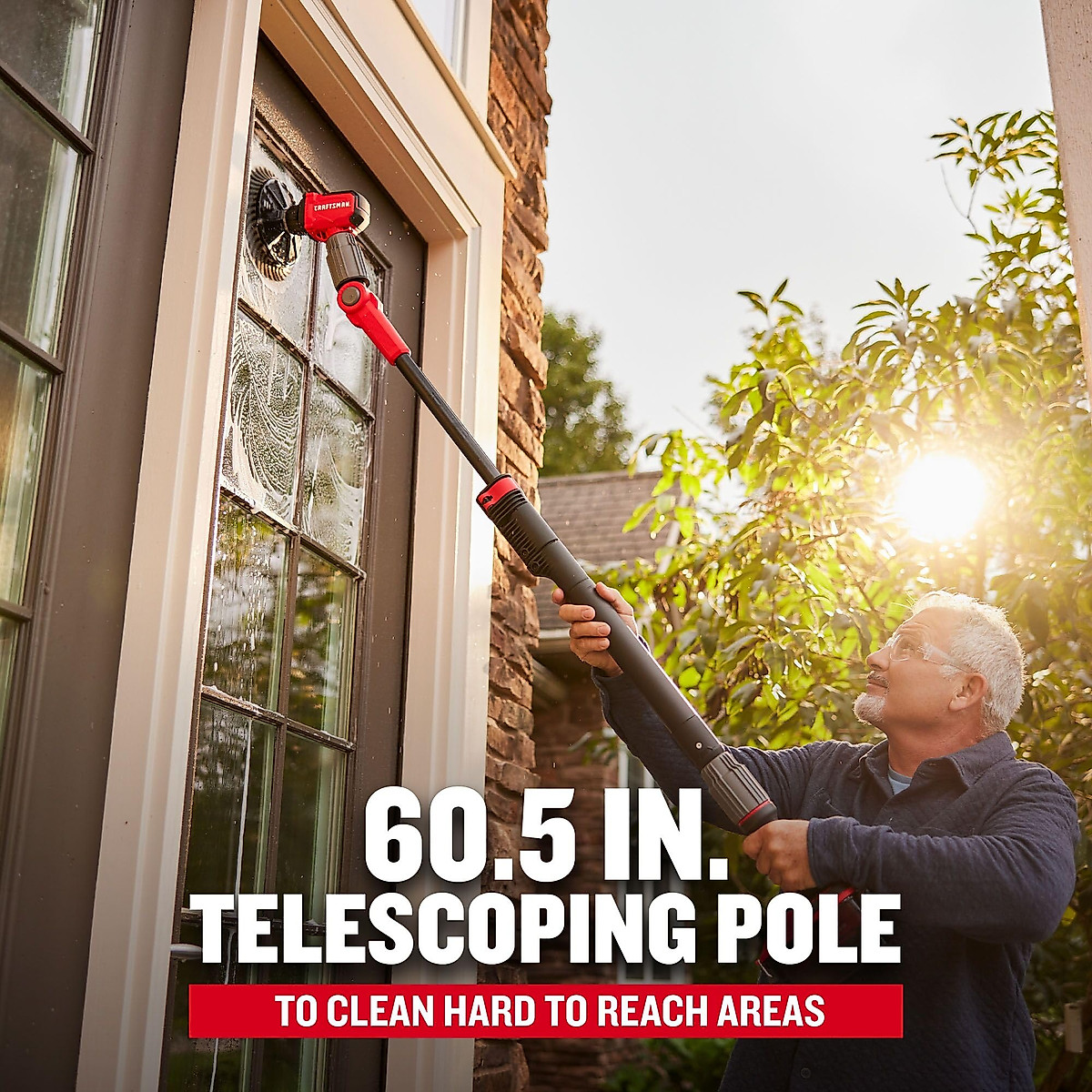 CRAFTSMAN V20 Cordless 2-in-1 Power Scrubber Kit, Multi-Purpose, Includes Bristle Brush, 2Ah Battery, V20 Battery Charger, and 60.5 in. Telescoping Pole (CMCPS520D1)