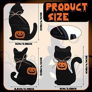 Redbaker 3 Pieces Halloween Black Cat Table Decor Black Cat Tabletop Block Sign Halloween Tiered Tray Decor Rustic Farmhouse Centerpieces for Home Shelf Party supplies