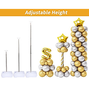 RUBFAC Balloon Stand Kit, 2 Sets of Adjustable Height (Max 6.6ft) Balloon Column Kit for Floor with Telescopic Pillar for Baby Shower Birthday Party Graduation Wedding Valentine's Day Decorations