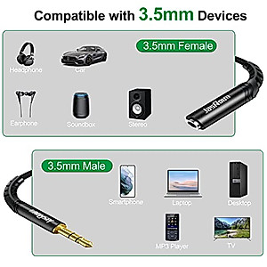 JasRoum 3.5mm Extension Cable, Headphone Extender Cord 6 FT Male to Female 3.5 mm Aux Headset Extension Audio Cables for Earphone iPhone iPad Smartphone Tablets Media Players