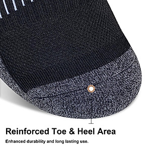 PHETAUM Women's Thick Cushioned Athletic Ankle Socks Running Walking Exercise, Black, Size 6-9, 6 Pairs