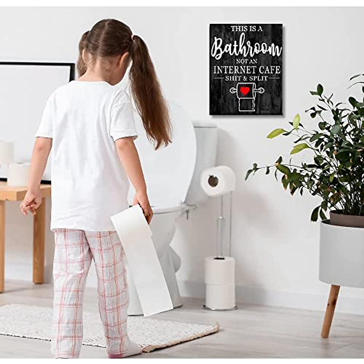 Creoate Bathroom Sign Wall Art Decor, Funny Bathroom Quotes This is a Bathroom Not an Internet Cafe Sign Small and Cute Canvas Artwork for Bath Washroom Decor