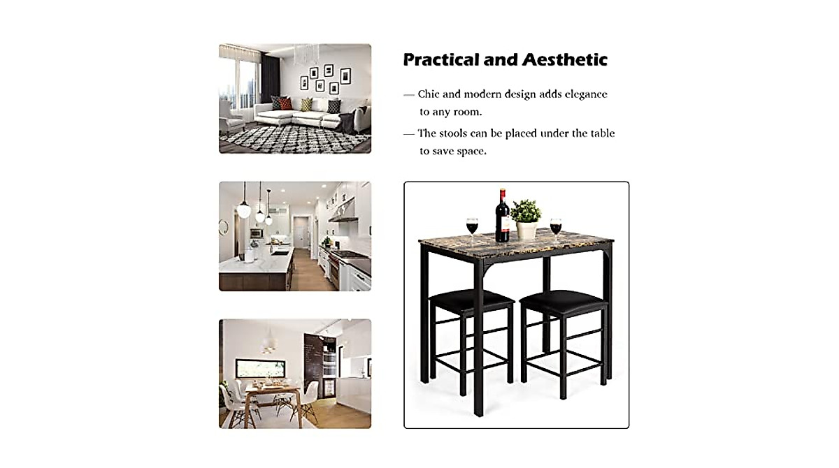 Giantex 3-Pc Dining Table Set for Home & Hotel