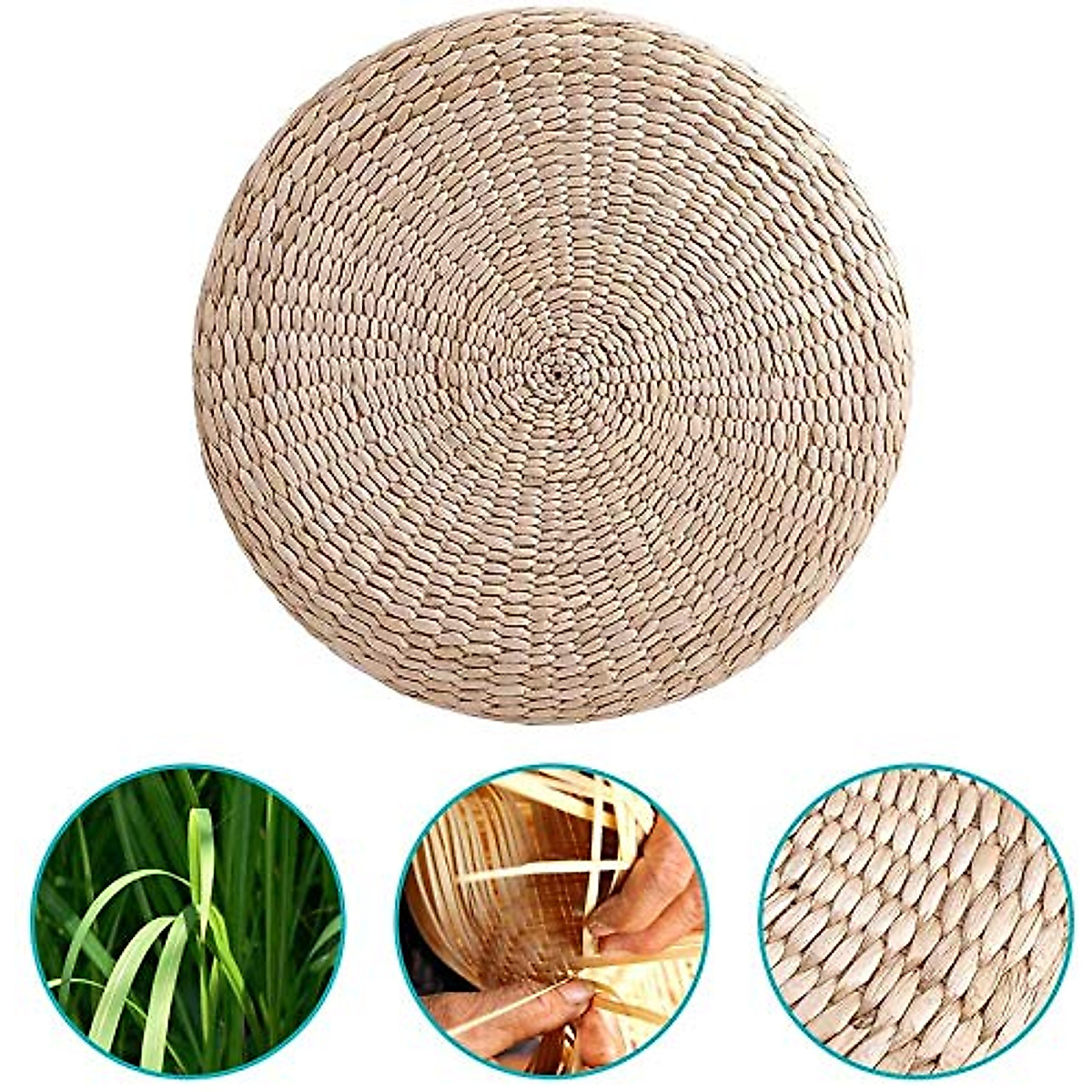 GOTOTOP Tatami Cushion Straw Seat Cushion Pad Handmade Straw 15.4inch Dia Woven Straw Flat Seat Pillow for Yoga Soft Round Pouf Tatami Knitted Floor Mat Garden Dining Room Home Decor Outdoor