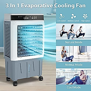 LifePlus Evaporative Air Cooler, 3200 CFM Portable Swamp Cooler with Remote, 7.9 Gallon Portable Air Conditioner with Wheels, 3 Speed Cooling Fan, 4 Ice Packs for Room Garage Patio