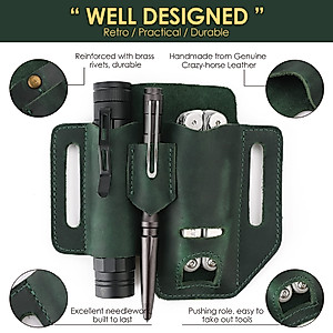 KEVANCHO Multitool Sheath for Belt, Leather Tool Pouch Belt Holster Bag, EDC Pouch Pocket Organizer Case for Knife, Flashlight, Tactical Pen, Camping and Outdoor, Gift for Men, Him, Dad