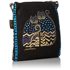 Laurel Burch LB4315 Crossbody Tote with Zipper Top, Spotted Cats Black