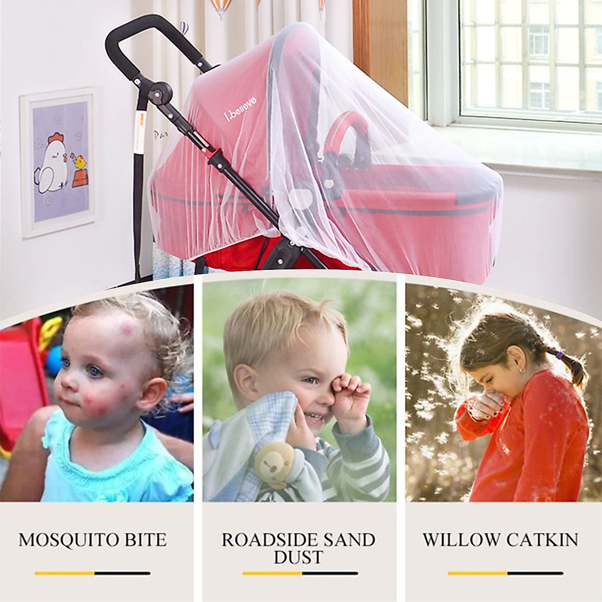 No-See-Ums Mosquito Net for Stroller Finest Holes Mesh 2000 Universal Size Stroller Bug Net, No Harmful Chemicals and Breathable for Stroller, Playpen & Car Seat Available in Grey or Coffee