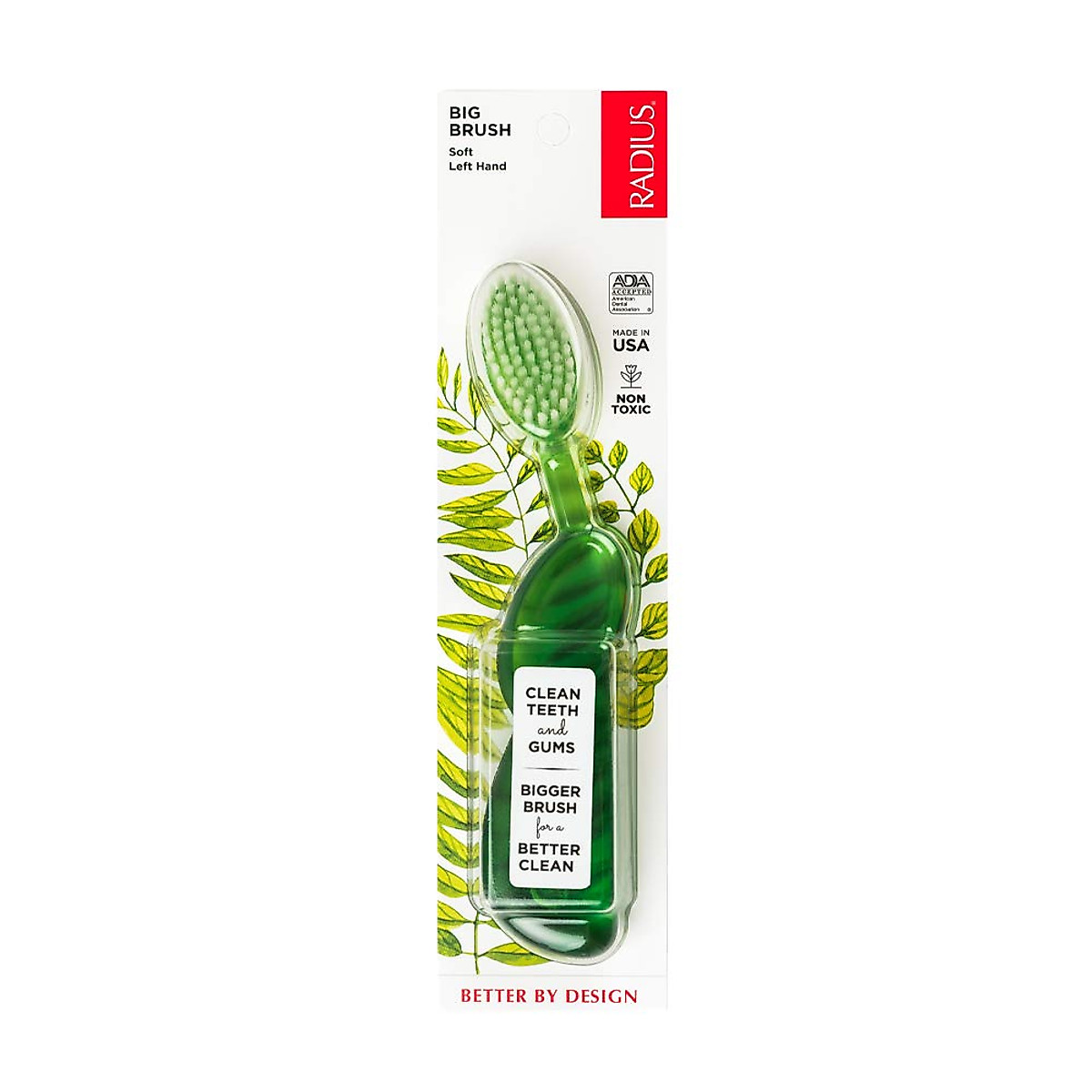 RADIUS - Original Left Hand Toothbrush, Soft Bristles, Designed to Improve Gum Health and Reduce the Risk of Gum Disease, Made with Sustainable Materials (Colors May Vary)
