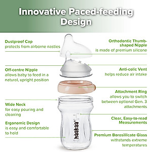 haakaa Gen.3 Natural Glass Baby Bottle Wide Neck Anti-Colic Variable Flow Nipple - Easy to Clean & Latch for 6M+ Breastfed Babies, Newborn Registry Essentials,BPA-Free, 6.3 oz/180 ml, Peach