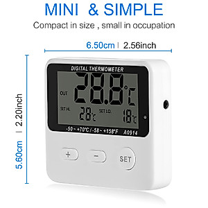 Refrigerator Thermometer,Freezer Thermometer,high and Low Temperature Alarm,Extra Sensor