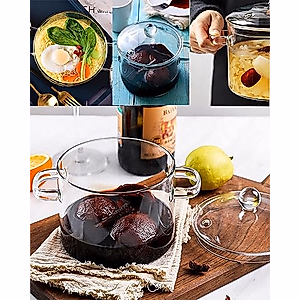 Glass Pots for Cooking on Stove, 2 Quart/64 Oz Heat-Resistant Clear Pots and Pans Set, Glass Cookware with Cover, for Fruits, Salads, Soups, Milk, and Baby Food, Easy Monitoring of Food While Cooking