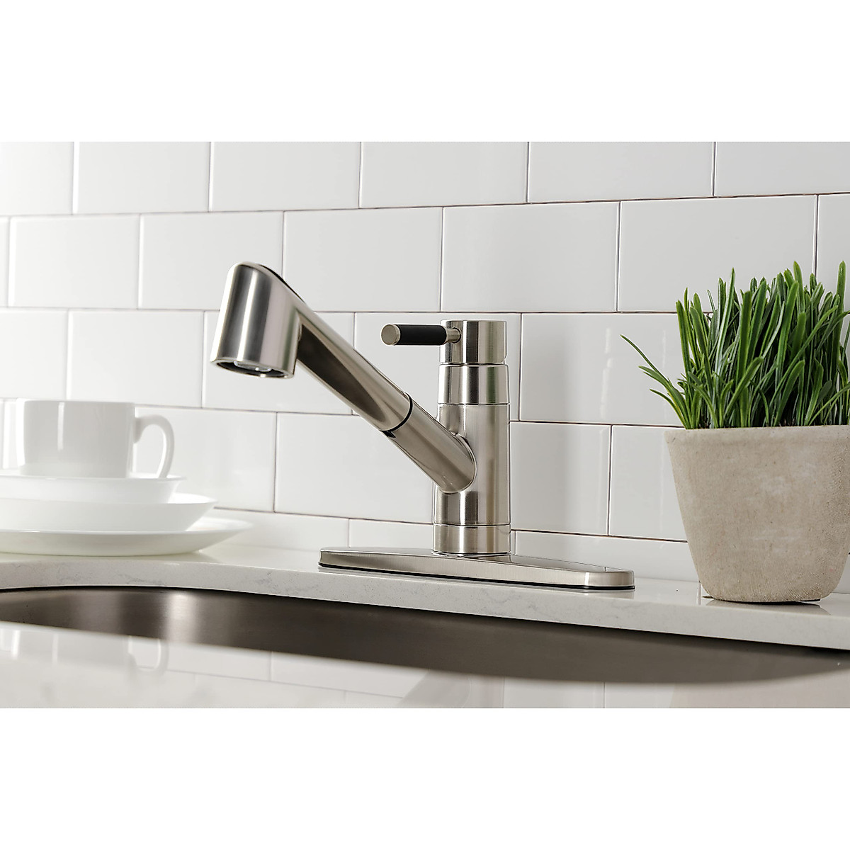 Kingston Brass GSC8578DKL Kaiser Pull-Out Sprayer Kitchen Faucet, Brushed Nickel, 10.38 x 8.75 x 8.81