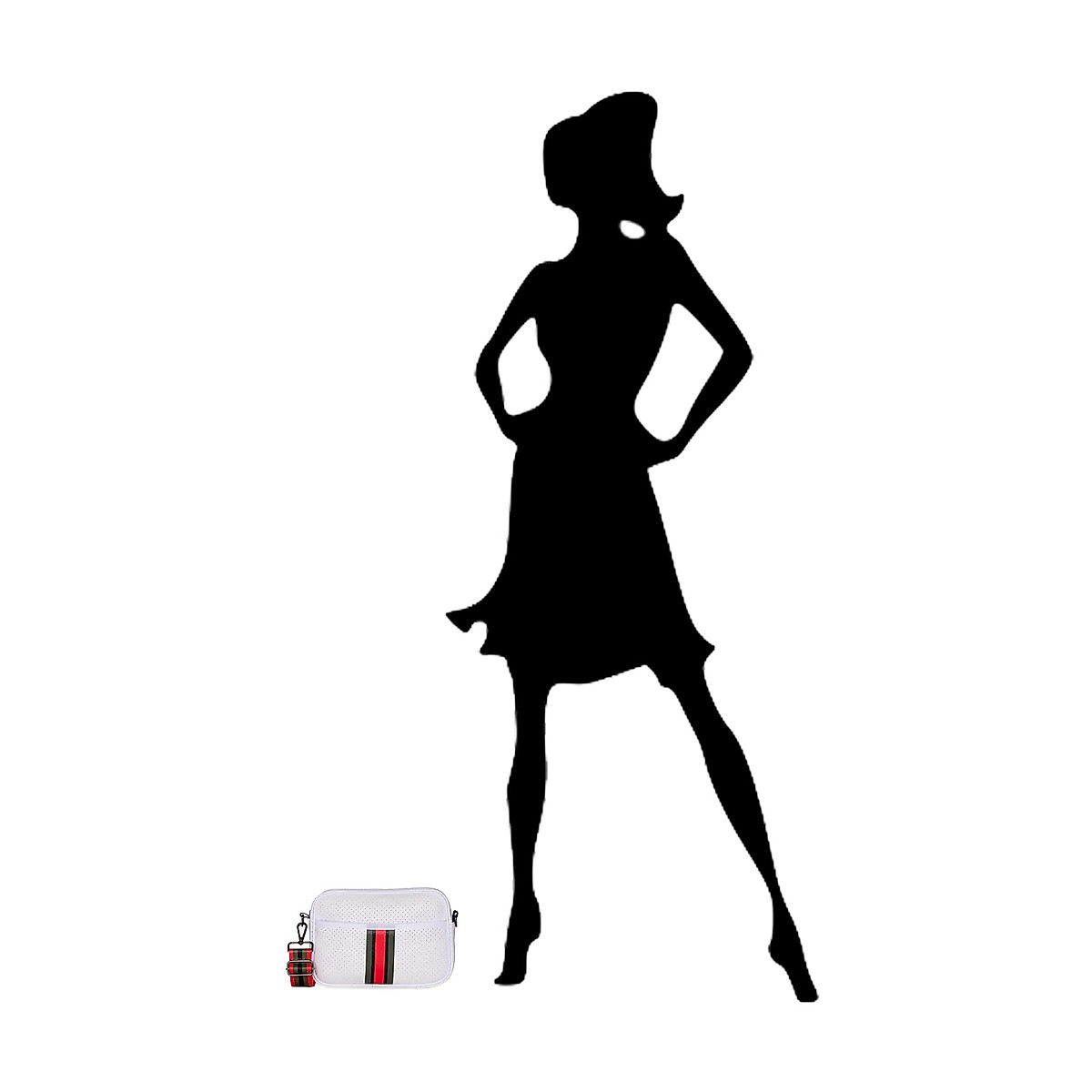 Haute Shore - Drew Trento Crossbody,White Coated W/Olive,Black,& Red Stripe