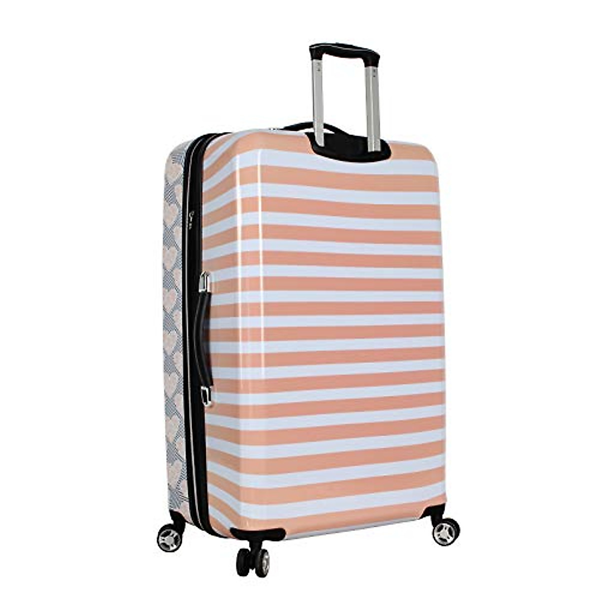 Betsey Johnson 30 Inch Checked Luggage Collection - Expandable Scratch Resistant (ABS + PC) Hardside Suitcase - Designer Lightweight Bag with 8-Rolling Spinner Wheels (Chevron Hearts)