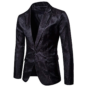 Mens 2 Piece Paisley Dress Suit One Button Party Wedding Blazer Pants Sets (Black, Large)