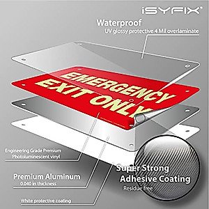 iSYFIX Emergency Exit Only Signs – 1 Pack 10x7 Inch – 100% Rust Free .040 Aluminum Signs, Glow in the Dark Laminated for Ultimate UV, Weather, Scratch, Water and Fade Resistance, Indoor and Outdoor