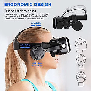 360° VR Headset with Remote Controller Compatible with iPhone and Android Phones,Adjustable 3D VR Glasses Goggles,Virtual Reality Headsets Goggles for Kids and Adults