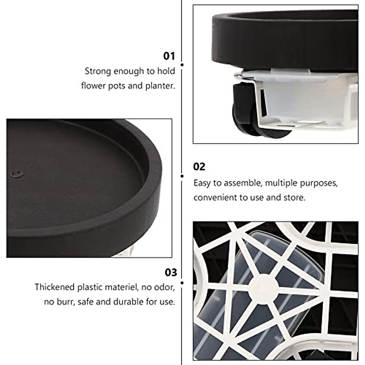 Cabilock Planter Dolly Caddy Plant Stand Round Flower Pot Mover Drip Trays with Wheel Plants Trolley Holder Coaster for Home Patio Garden 9X21CM (Black) Heavy Duty Plant Dolly