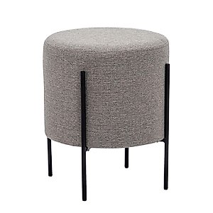 Wovenbyrd Modern Round Ottoman Footstool with Metal Base Legs, 16-Inch Wide, Gray Fabric