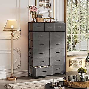 WLIVE Tall Dresser for Bedroom with 13 Drawers, Storage Dresser Organizer Unit, Fabric Dresser for Bedroom, Closet, Nursery, Chest of Drawers with Fabric Bins, Steel Frame, Wood Top, Dark Grey