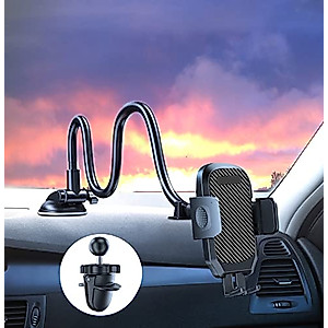 Cell Phone Holder for Car, Car Phone Holder Mount Long Arm for Truck Car Dashboard Windshield Air Vent Sturdy Phone Holder Strong Suction Anti-Shake Stabilizer for iPhone 14 13 12 Pro Max ,Samsung S21