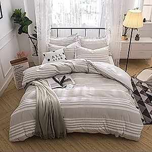 Amazon Brand – Pinzon Seersucker Duvet Cover Set,100% Cotton Yarn Dyed Seersucker Duvet Cover Set,3 Pieces Textured Stripe Bedding Set - Cream King