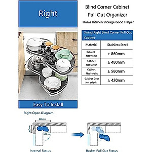 YEKIM Right Turn Blind Corner Pull Out Cabinet, 2 Tier Soft Close Swing Tray, Corner Swivel Cabinet Organizer, for 860Mm Cabinets,Left