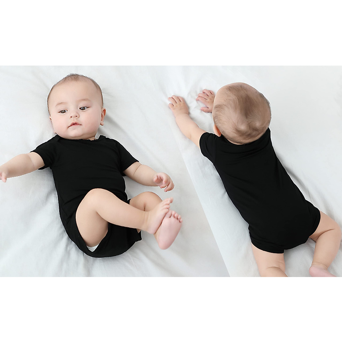 Rayon Bodysuit for Girls, Black Short Sleeve Bodysuits, Baby Boy Undershirt 12-18 Months