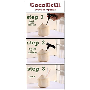 CocoDrill Coconut Opener Tool + 5 Reusable Straws -COMBO PACK - Stainless Steel Drinking - 1 metal straw + Cleaner - Eco Friendly, SAFE, NON-TOXIC