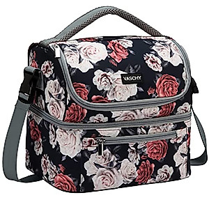 VASCHY Lunch Bag for Women, Insulated Lunch Box Leak-proof Cooler Bag in Dual Compartment Lunch Tote for Work 14 Cans Rose