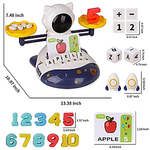 DAZZCOOL 3 in 1 Math Game Toys for Kids 3 4 5 6 7 Year Old, Preschool Learning Activities for Toddlers, Space Balance Learning Toys with Spelling Counting & Reading, Flash Cards Gifts for Boys Girls