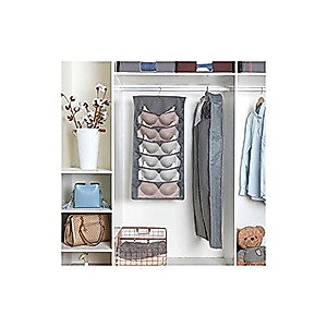 LCXEGO Storage Hanging Bag with Metal Hanger, Dual-Sided Hanging Storage Organiser for Underwear, Stocking,Bra and Sock (6+18 Pockets, Gray)