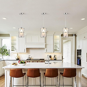 Modern Pendant Lights with Frosted Glass, Brushed Nickel Pendant Light Fixtures, Cylindrical Pendant Lighting for Kitchen Island, Kitchen Hanging Lights Over Island, Foyer, Dining Room, Entryway