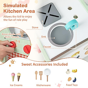 HONEY JOY Baby Push Walker, 6-in-1 Wooden Play Kitchen Walker Activity Center w/Shape Sorter, Develop Motor Skills & Creativity, Push Toys for Babies Learning to Walk, Gift for Boys and Girls