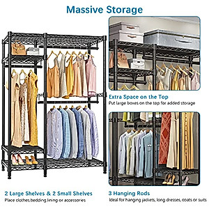 VIPEK V2C Wire Garment Rack Covered Clothes Rack with 3 Hanging Rods, Black Metal Clothing Rack with Black Oxford Fabric Cover Cover, Portable Closet Rack Free Standing Closet Wardrobe, Max Load 600LBS