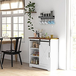 HOMCOM Farmhouse Coffee Bar Cabinet, 33" Buffet Sideboard with Sliding Barn Door and Adjustable Shelf, Kitchen Buffet Cabinet, White