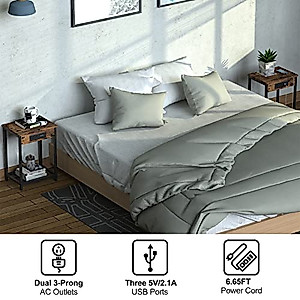 CADUKE Nightstand with Charging Station Set of 2 Side End Table with USB Ports and Power Outlets Industrial Bedside for Bedroom Living Room Farmhouse, Rustic Brown and Black