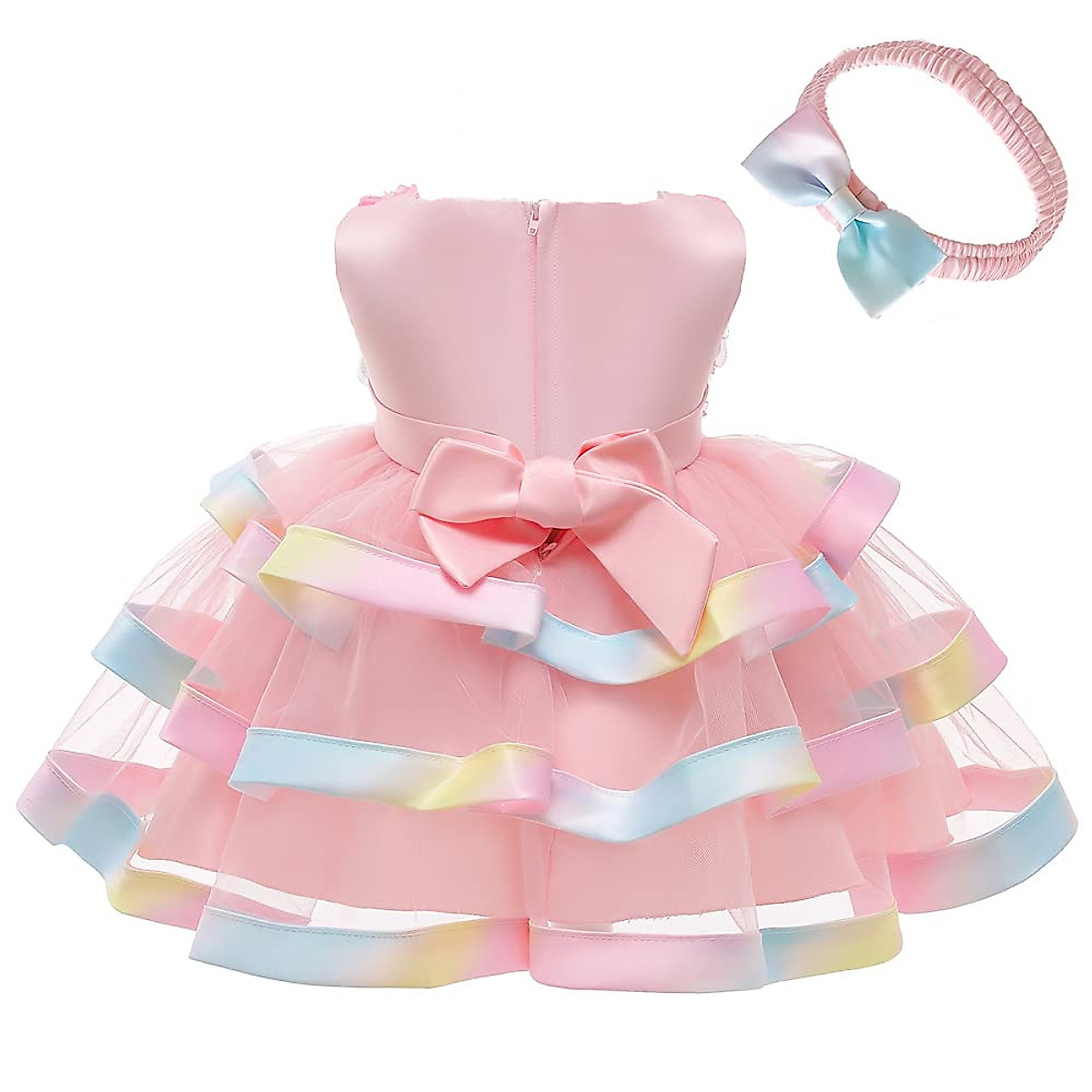 Formal Prom Pageant Wedding Girls Dresses A-line Knee Length Tutu Ruffle Lace Dress Princess Party Infant Baby Birthday Dress 12M 18M Pink 90