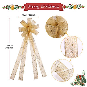 GWHOLE Christmas Tree Toppers Large Gold Xmas Tree Ribbon Bows House Decoration Supplies for Christmas Tree Decorating with Streamers, 12 inch (Gold)