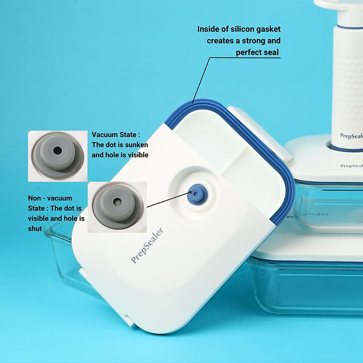 PrepSealer Everyday keep fresh, Meal prep, Borosilicate glass vacuum container starter kit - 8PC