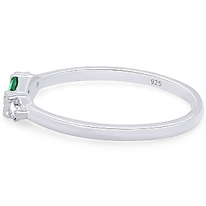 AFFY Baguette Cut Simulated Emerald And White Cubic Zirconia In 14K White Gold Plated 925 Sterling Silver Three Stone Design Bridal Engagement Wedding Ring Jewelry For Women Size -7