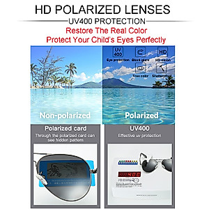 JOVAKIT Kids Small Polarized Aviator Sunglasses for Girls and Boys Age 4-16 (Black/Grey)